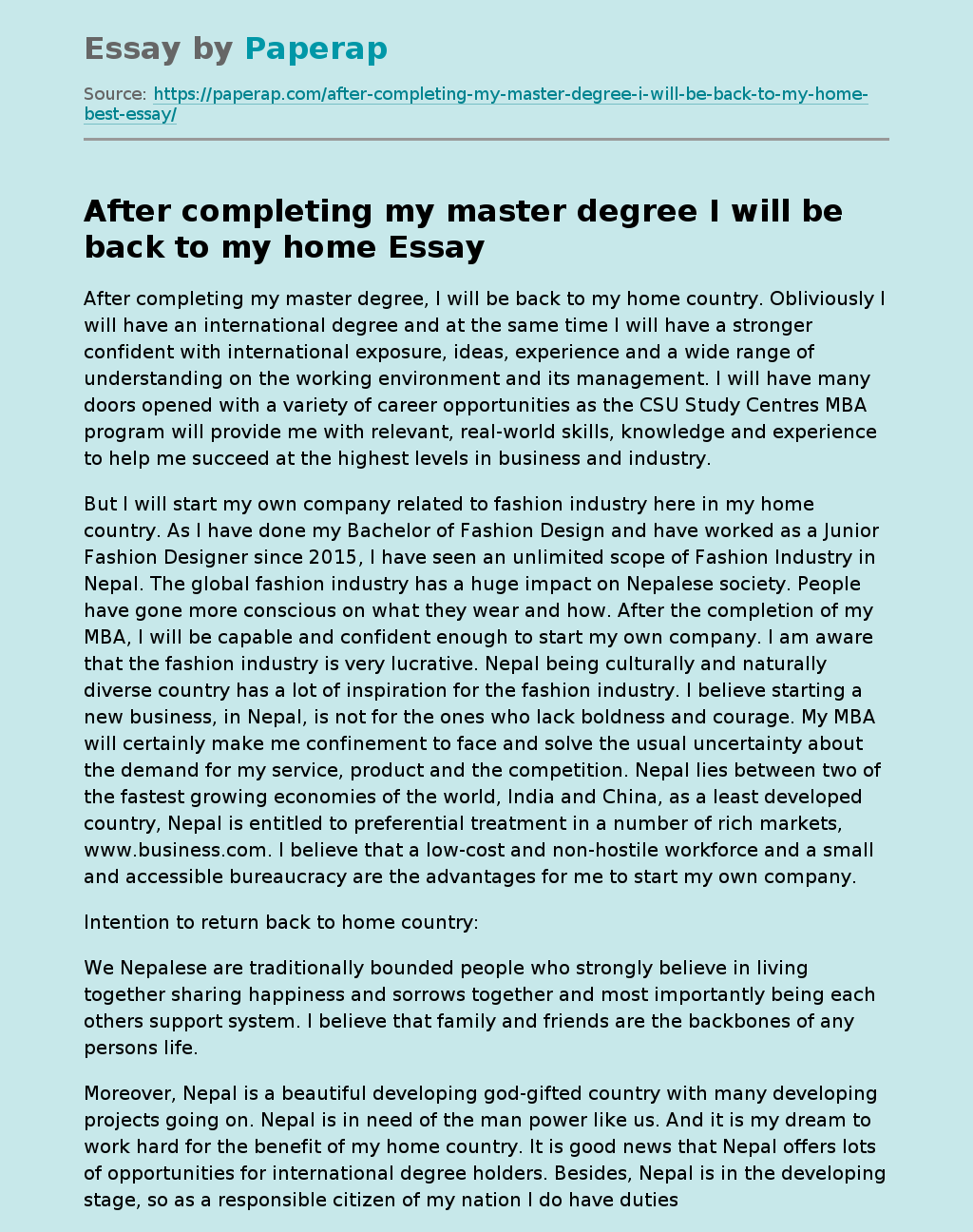 Returning Home With An International Degree Free Essay Example
