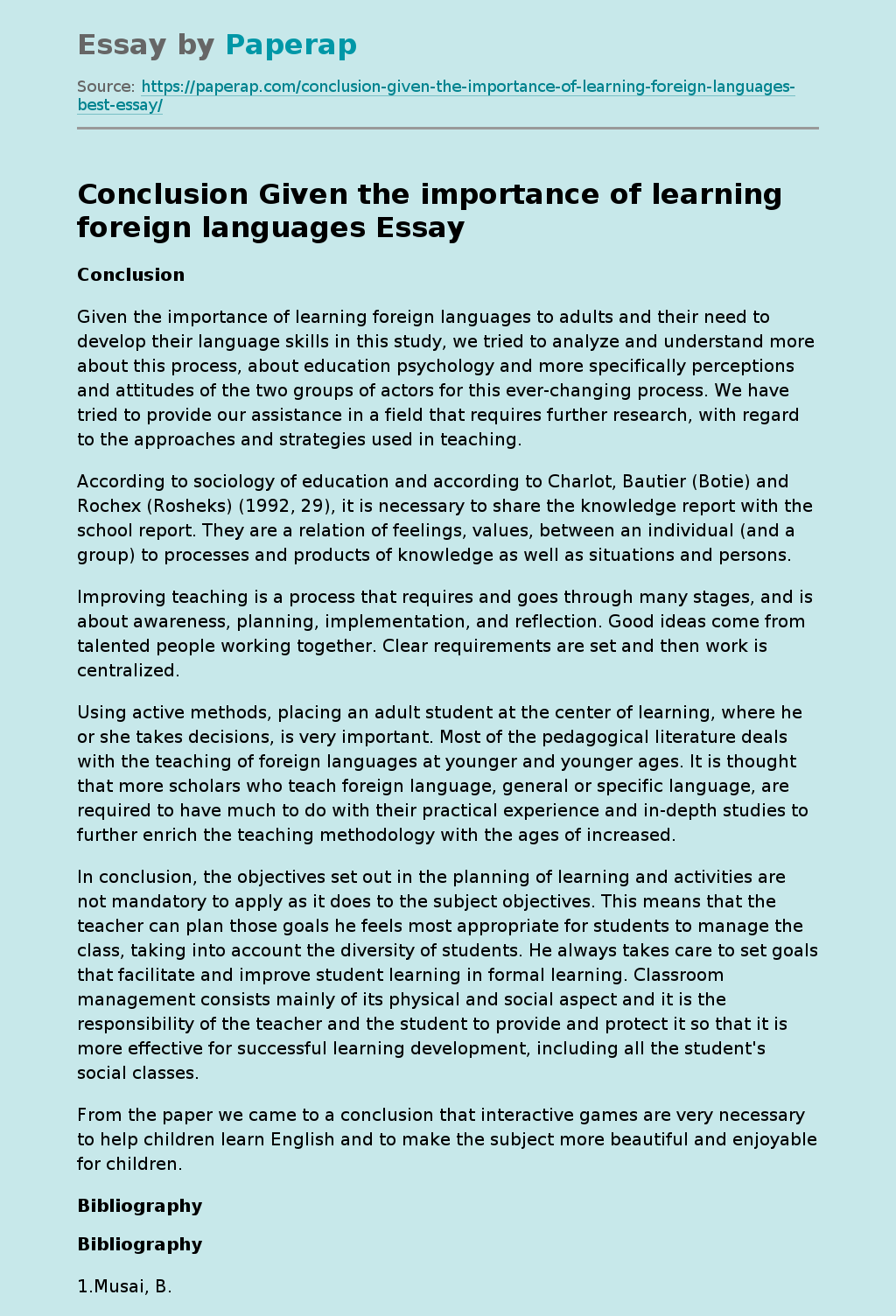 Conclusion Given The Importance Of Learning Foreign Languages Free