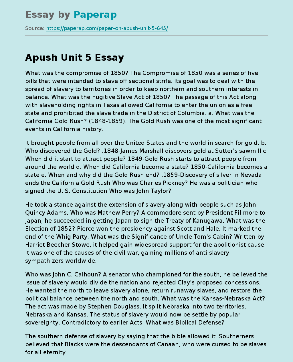Apush Unit 5 Free Essay Example