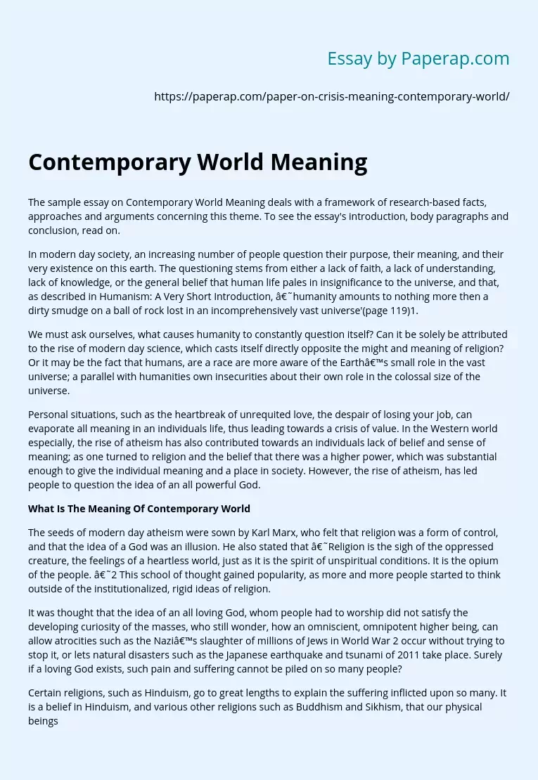 Contemporary World Meaning Essay Example