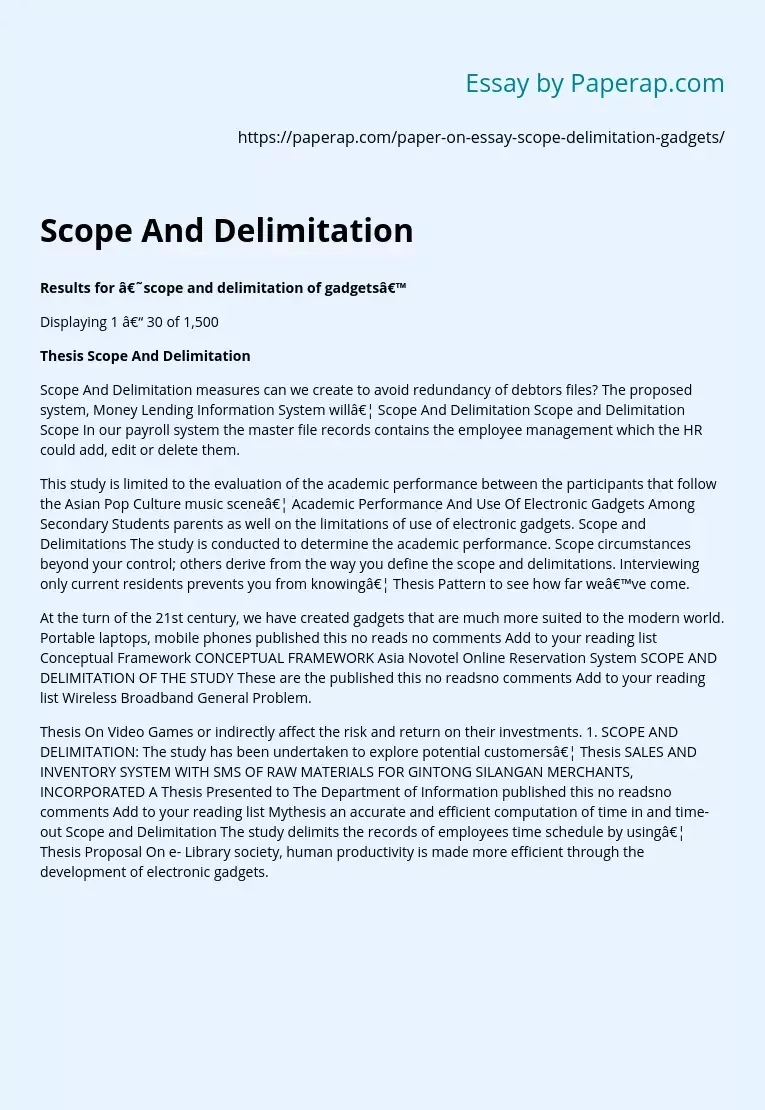 Scope And Delimitation Essay Example