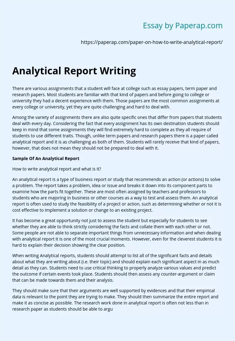 Analytical Report Writing Essay Example