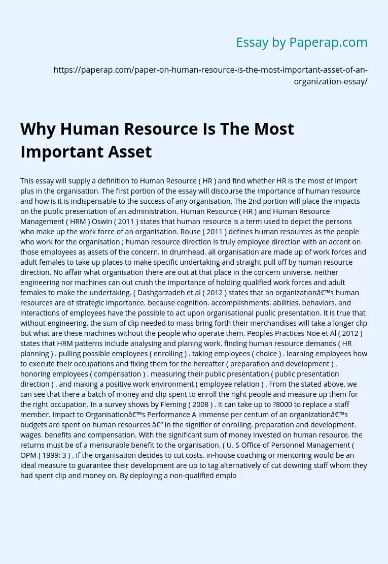 Why Human Resource Is The Most Important Asset Free Essay Example