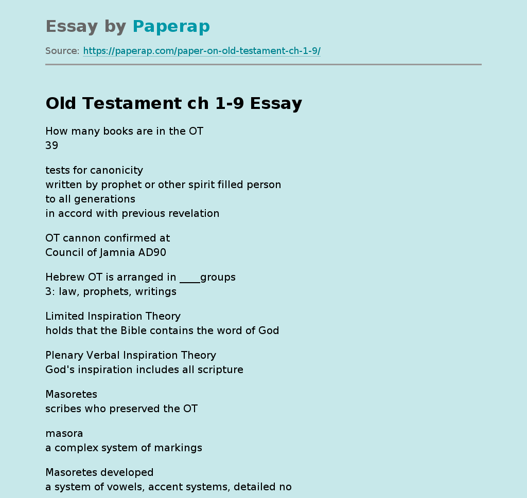 Old Testament Ch 1 9 Free Essay Example