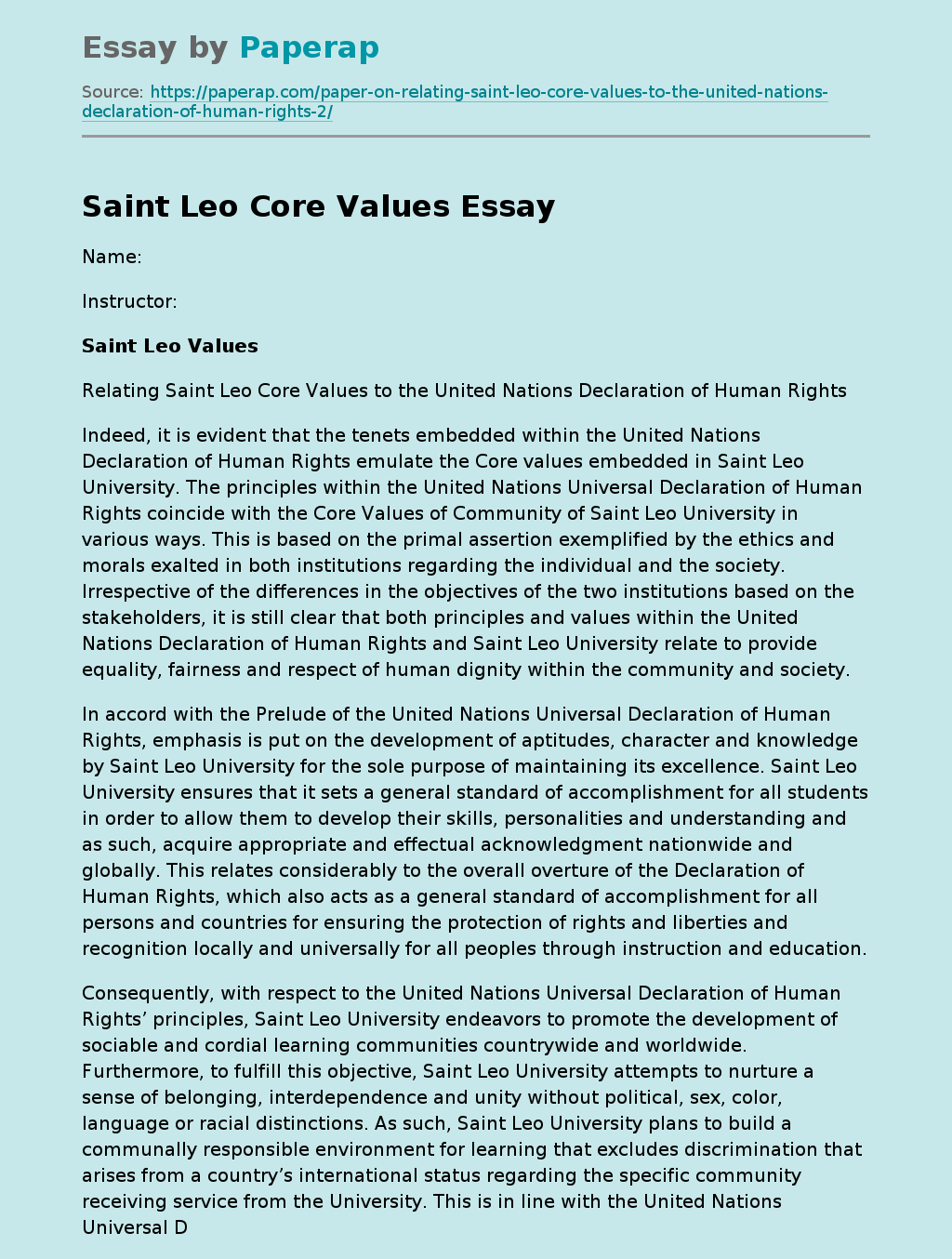 Saint Leo Core Values Free Essay Example