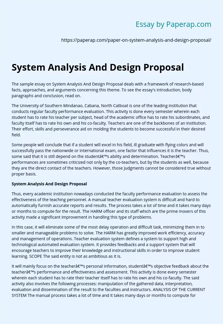 System Analysis And Design Proposal Free Essay Example