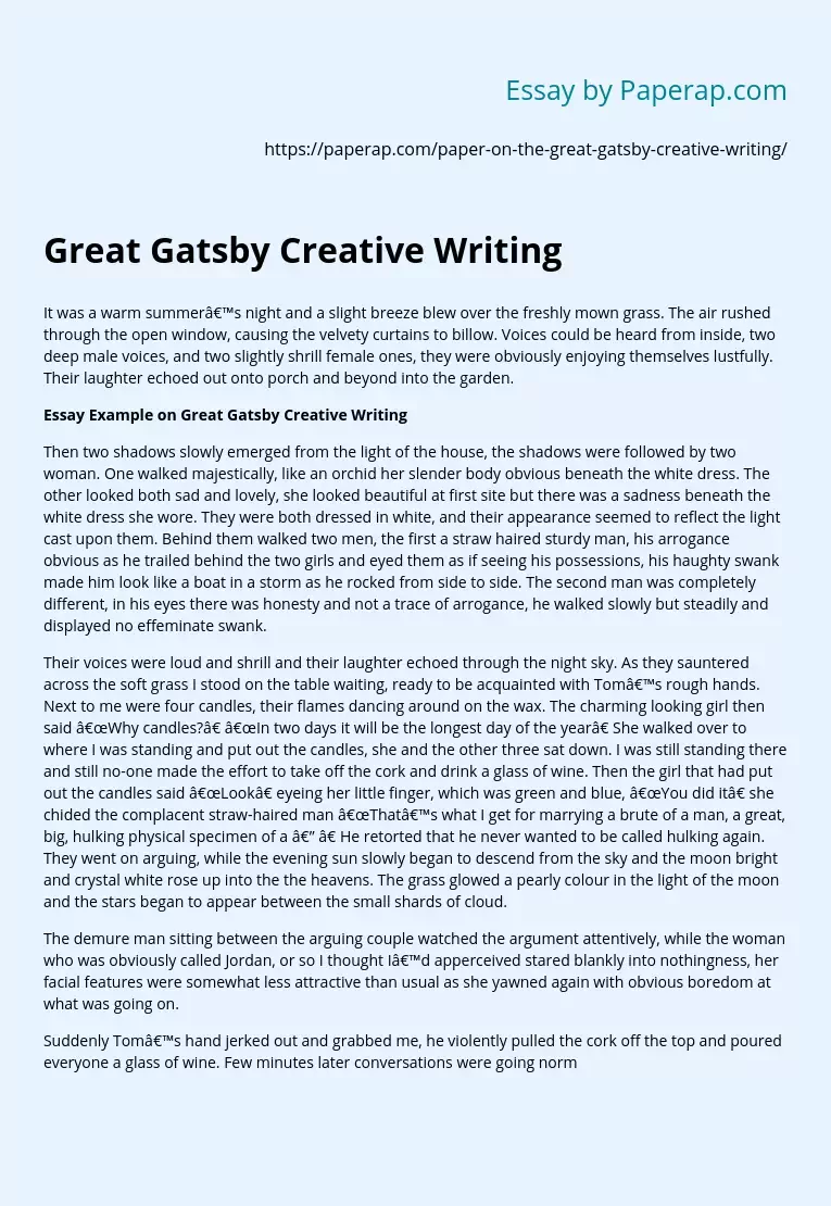 Great Gatsby Creative Writing Free Essay Example