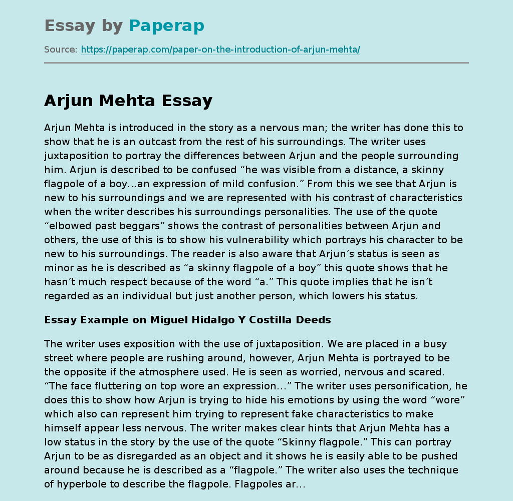 The Introverted Outcast Arjun Mehta Free Essay Example
