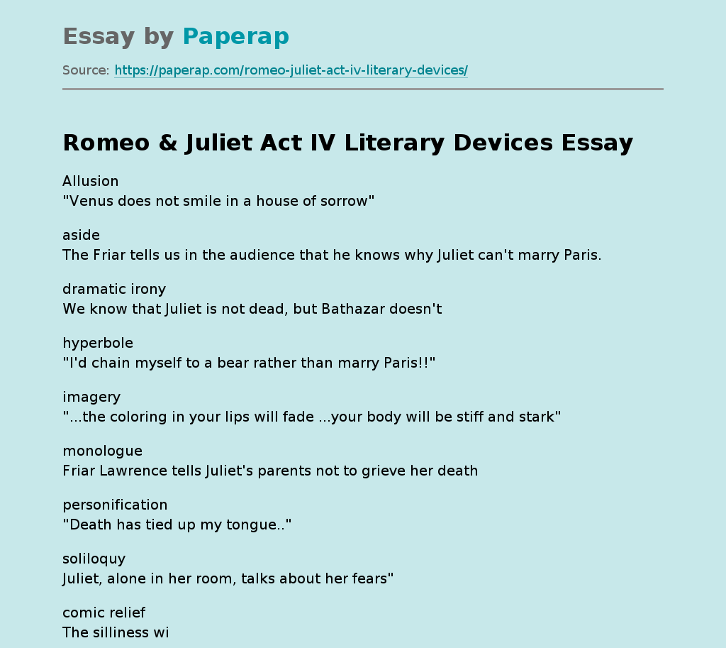 Romeo Juliet Act IV Literary Devices Free Essay Example