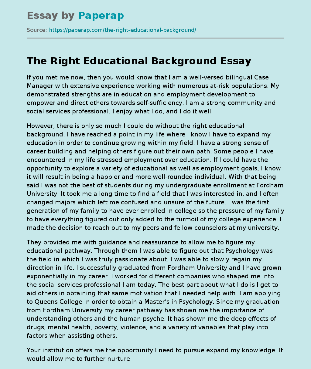 The Right Educational Background Essay Example