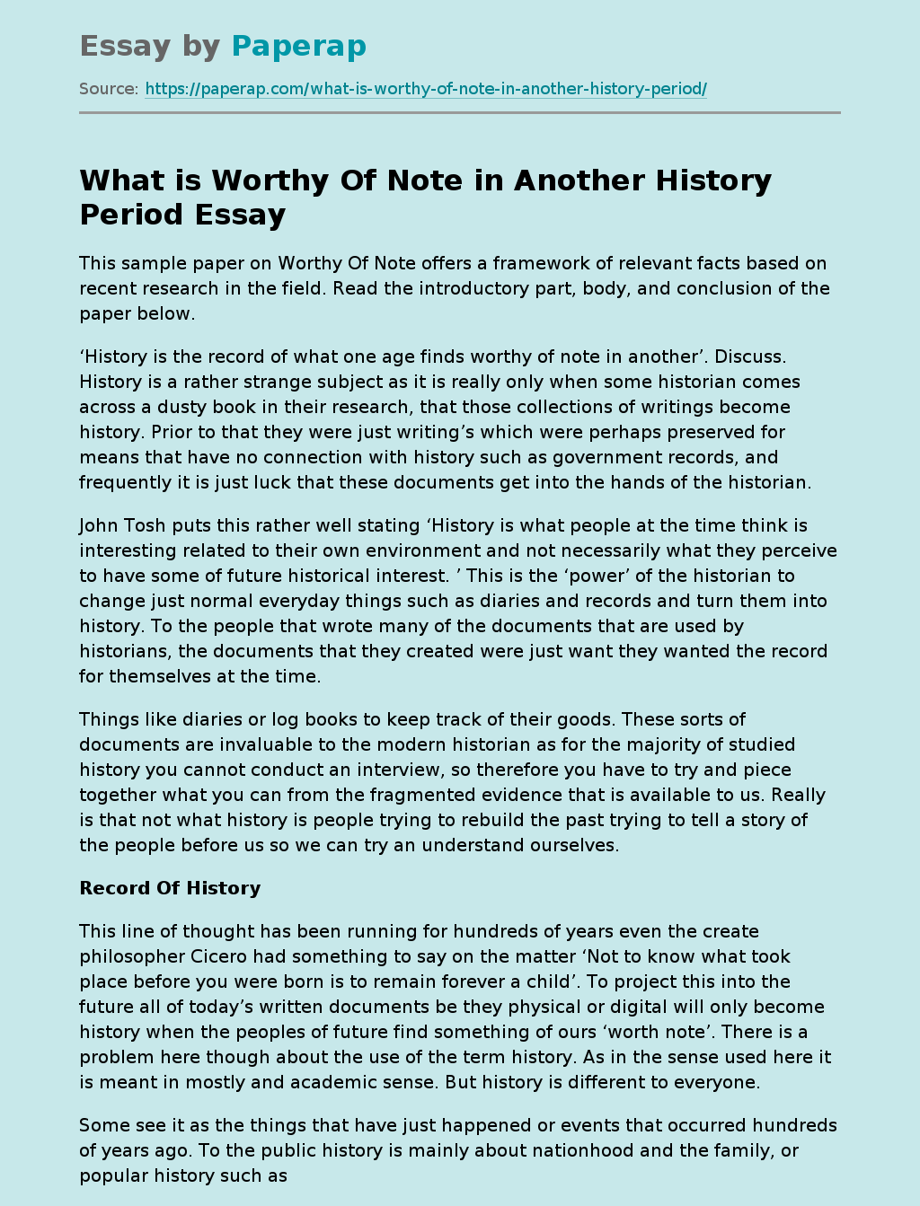 What Is Worthy Of Note In Another History Period Free Essay Example